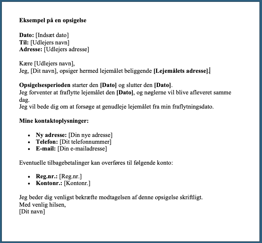 Sådan skriver du en opsigelse - Lejer